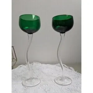 Dining | Vintage Green Wine Glass Set Of 2 Emerald Glass Goblet Twisted ...